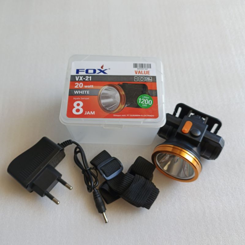 Jual Senter Kepala Fox 20 Watt VX-21, Head lamp Fox VX 21 putih, harga ...