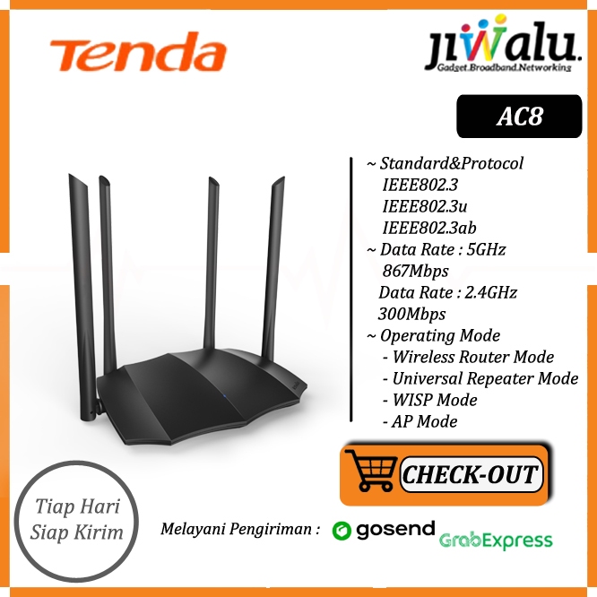Jual Tenda AC8 - AC1200 Dual-band Gigabit Wireless Router | Shopee ...