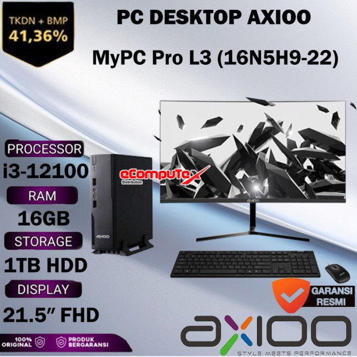 Jual AXIOO PC DESKTOP MYPC PRO L3 (16N5H9-22) i3-12100 RAM 16GB / 512GB + 1TB HDD 21.5″ INCH FHD ...
