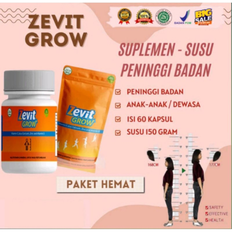 Jual FLASH SALE 1 . 1 ZEVIT GROW PENINGGI BADAN ANAK-DEWASA/VITAMIN PENINGGI BADAN/SUPLEMEN ...
