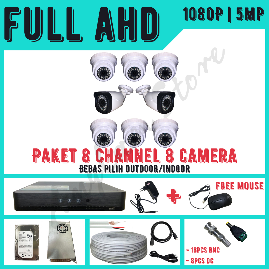 Jual Paket CCTV 8 Channel 8 Kamera Full AHD 1080P 5MP Komplit Tinggal ...