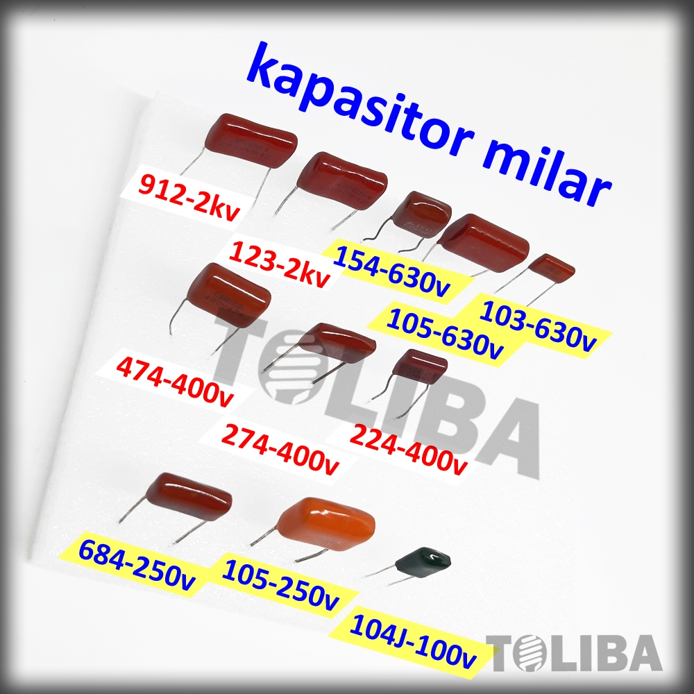 Jual kapasitor milar mylar polyester poliester pet 100v 250v 400v 630v ...
