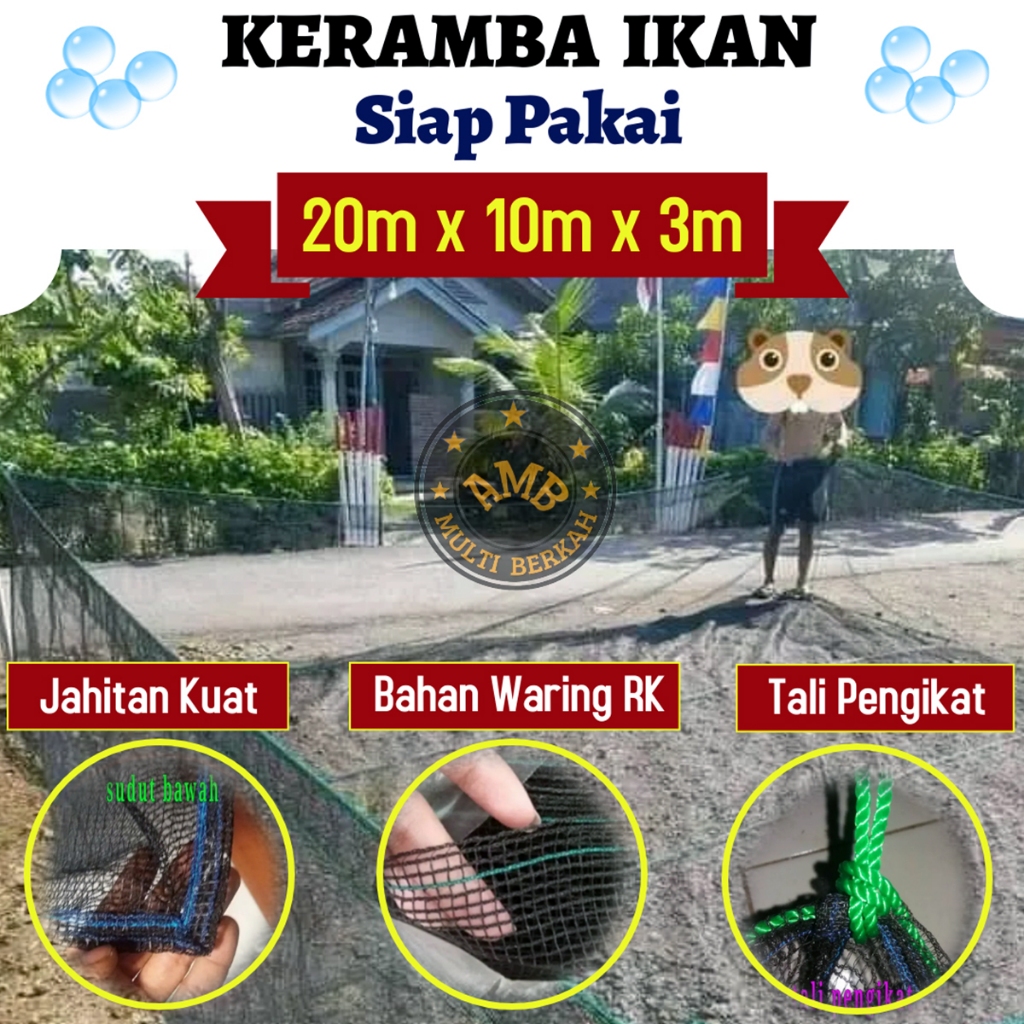 Jual Jaring Keramba Ikan Siap Pakai Bahan Waring Anti Geser Ukuran 20m ...