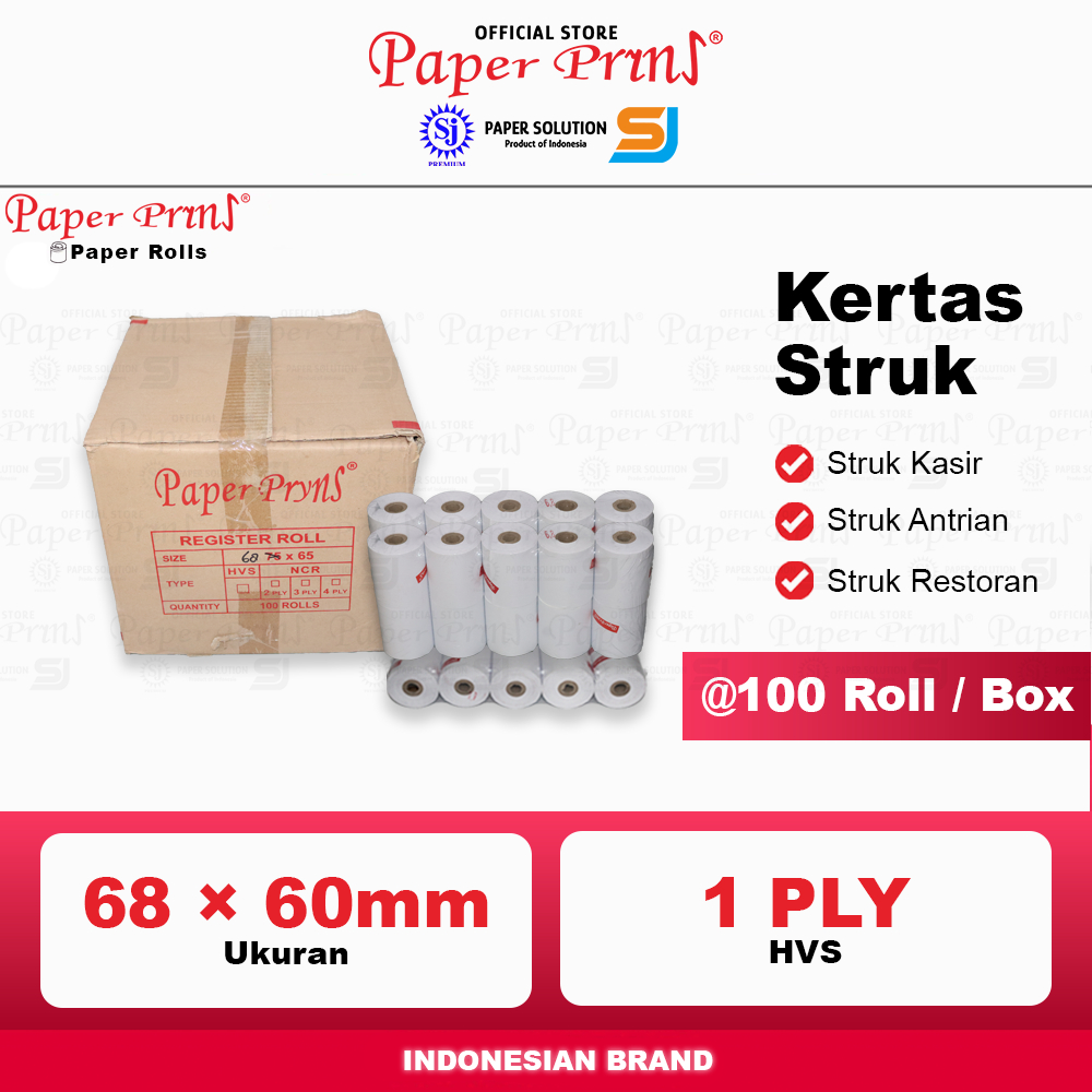 Jual Kertas Struk Kasir Register Roll HVS Paperpryns 1PLY 68 x 60mm (1 ...