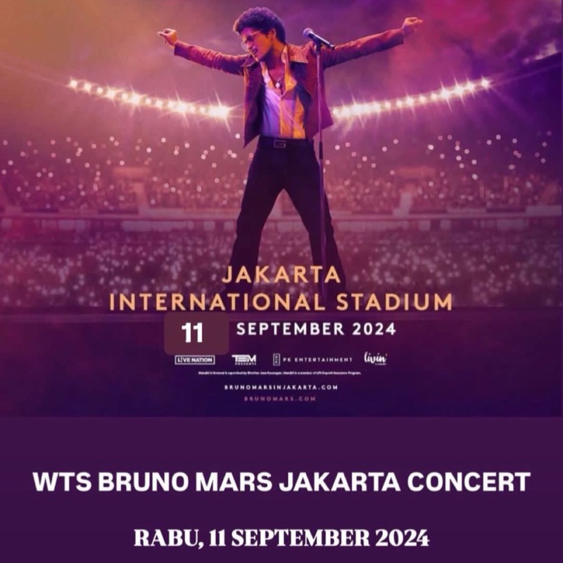 Jual WTS TIKET KONSER BRUNO MARS JAKARTA 11 SEPTEMBER | Shopee Indonesia