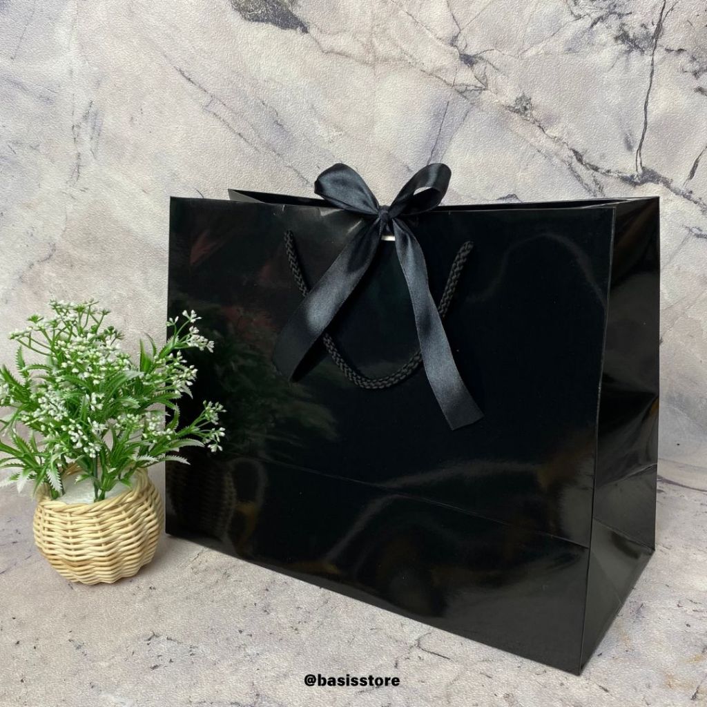 Jual Paper Bag Black Glossy Uk 35x27x16 Tas Kado Premium Souvenir ...