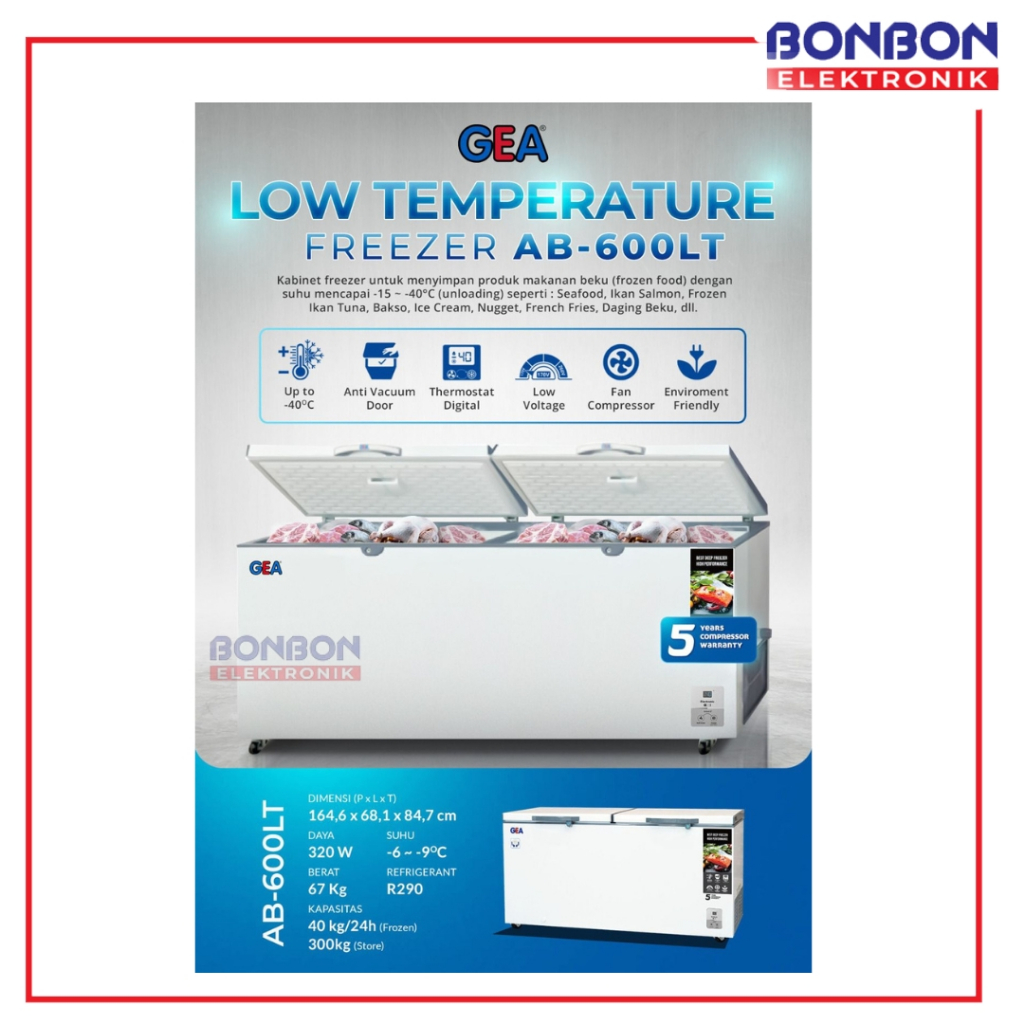 Jual GEA Chest Freezer 500L AB-600LT / AB 600LT / AB600 500 Liter Low ...