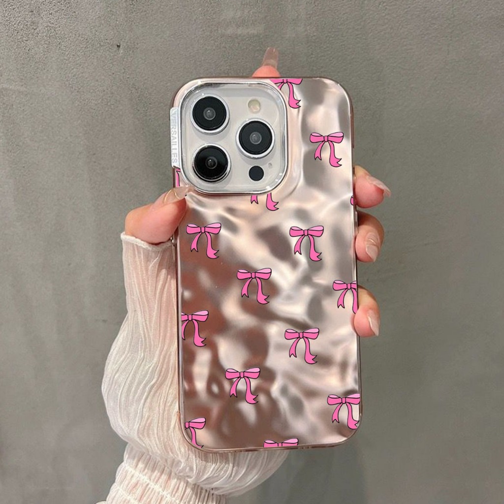 Jual New! Premium Case couquette pink bow Metalic Texture Wrinkle Case ...