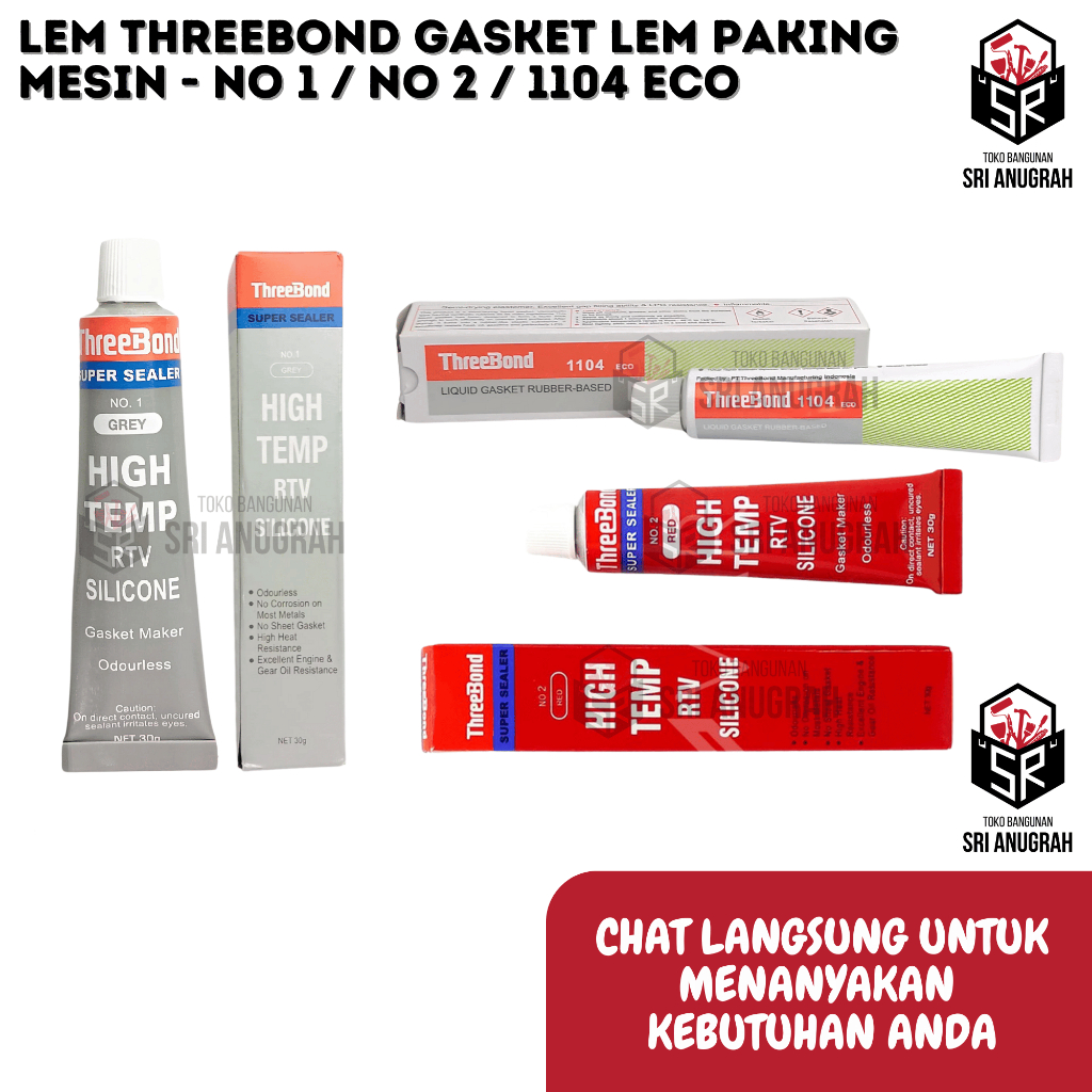 Jual THREEBOND Liquid Gasket Super Sealer Lem Paking Mesin HI TEMP Red ...
