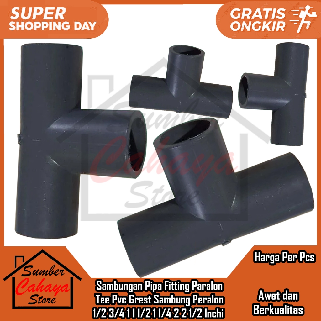 Jual Grest Tee Pvc Sambung Peralon 1/2 3/4 1 1½” 1¼” 2 2½” Inchi AW ...