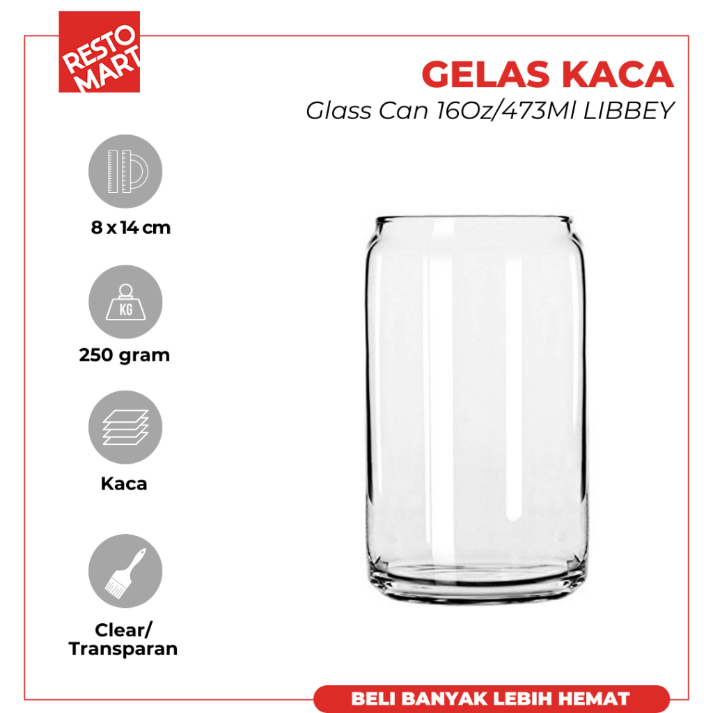 Jual Gelas Kaca 473 ml / Glass Can 16 oz LIBBEY Kaca (2063082) (F12) | Shopee Indonesia