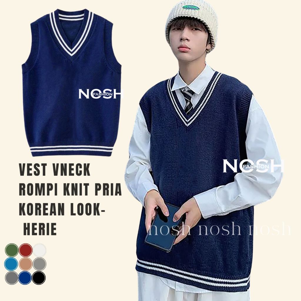 Jual Rompi Rajut Pria Oversize List Putih / Vest Rajut Korean Style ...