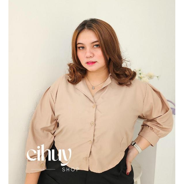 Jual [CIHUY] - Radella Kemeja puff Crop Top Jumbo Wanita Bigsize Cantik ...