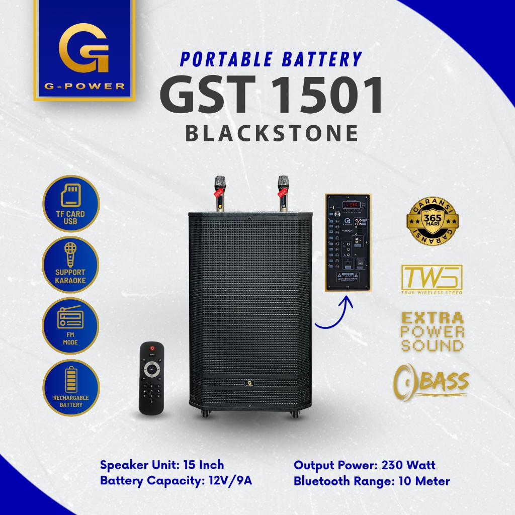Jual G-POWER Speaker Gst 1501 Blackstone / Goldenwood Speaker Bluetooth Portable Professional ...