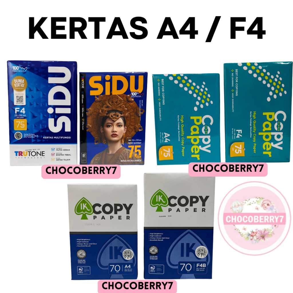 Jual Copy Paper Ika Paper Sidu Kertas HVS A4 F4 70 gr 75 gr 1 RIM 500 ...