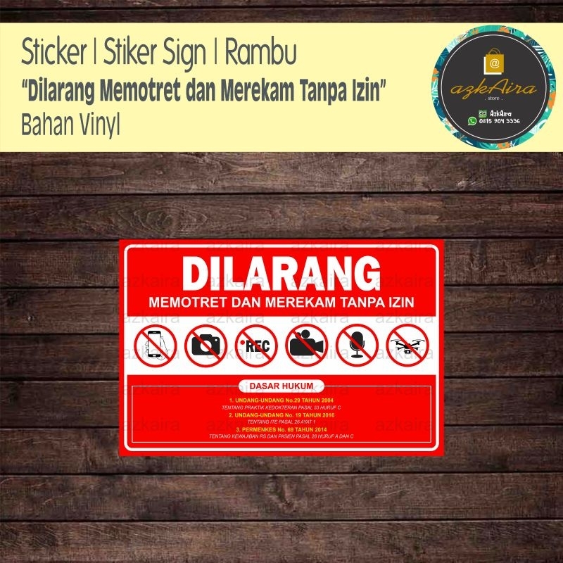 Jual Sticker Stiker Sign Rambu Dilarang Memotret dan Merekam Tanpa Izin ...