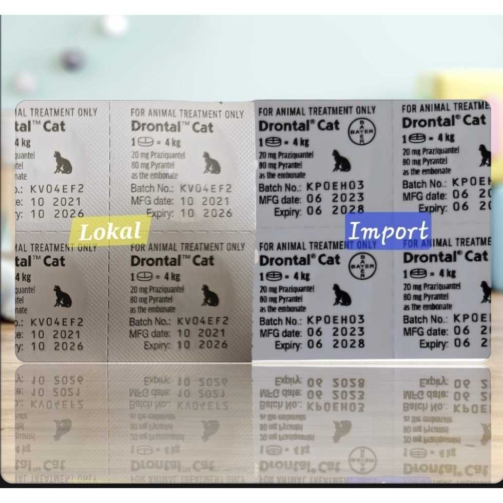 Jual DRONTAL CAT BAYER OBAT CACING KUCING Round & Tape wormer Exp. lama ...