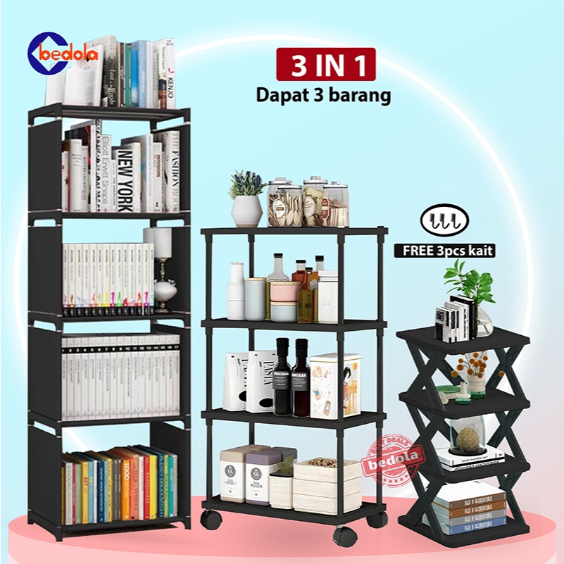 Jual Combo 3 in 1 (COD) rak buku 4 susun + kotak rak serbaguna 4 layer ...