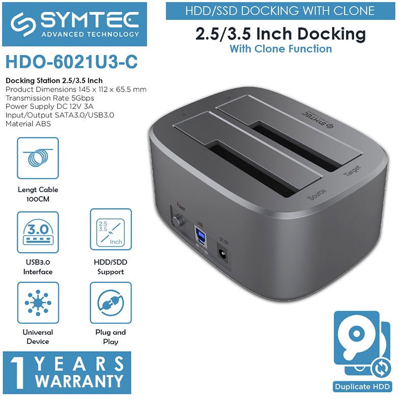 Jual SYMTEC Dua Bay 2535 USB3 HDDSSD Docking Cloning HDO621U3C | Shopee ...