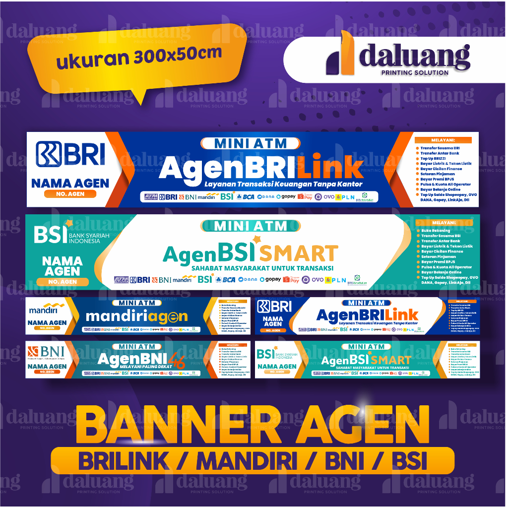 Jual 300x50cm | Spanduk Renda Banner Custom Agen Bank BRILink Mandiri BNI46 BSI Smart Custom ...