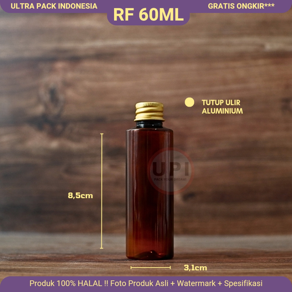 Jual Kemasan Botol Isi Ulang - BOTOL PET RF 60ML AMBER + TUTUP ULIR ALUMINIUM GOLD | Shopee ...