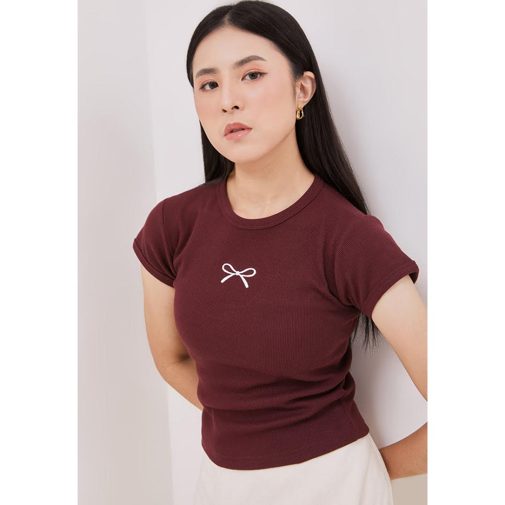 Jual BELLE RIBBON TEE | WEARSERENE | kaos Atasan Rib Knit | Ribbon Top | Bow Tee | Shopee Indonesia