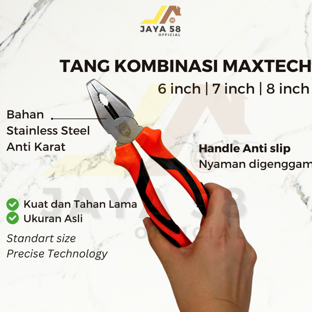 Jual Tang Kombinasi Stainless Steel Gagang Karet Blister 6" 7" 8" Tang Jepit Multifungsi MAXTECH ...