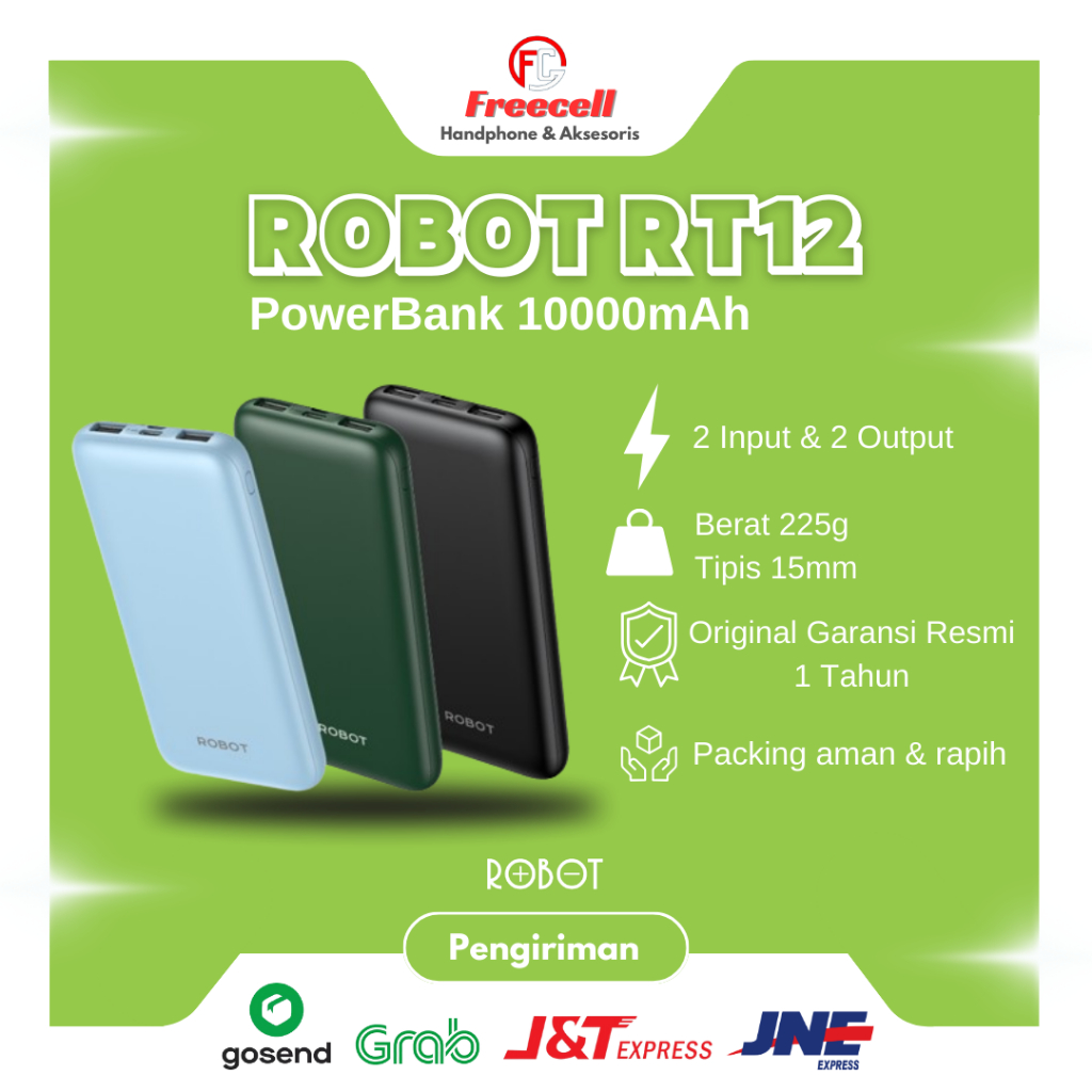 Jual PowerBank ROBOT RT12 10000mAh Dual input port Type-C & Micro USB ...
