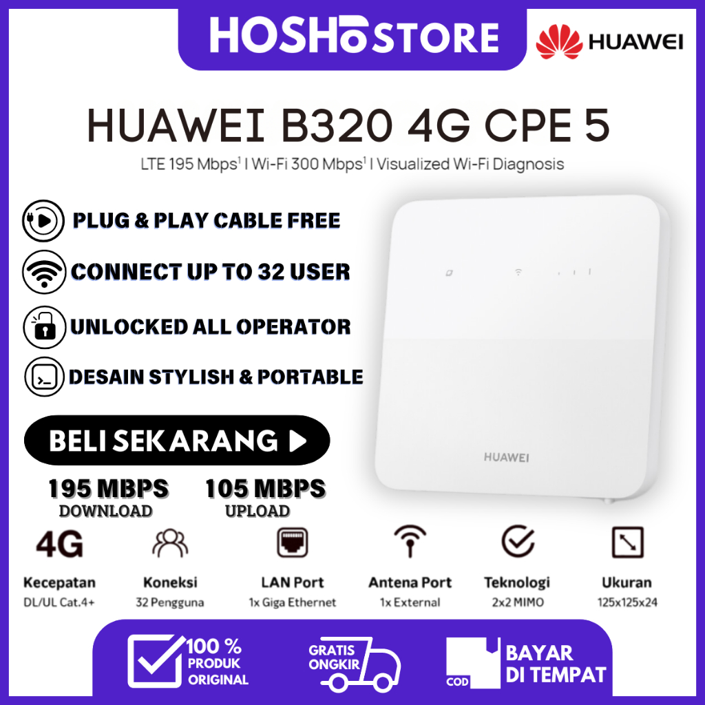 Jual Router Huawei B320 Unlock All Operator 4G LTE CPE 5s Modem WiFi Router - 195Mbps LTE ...