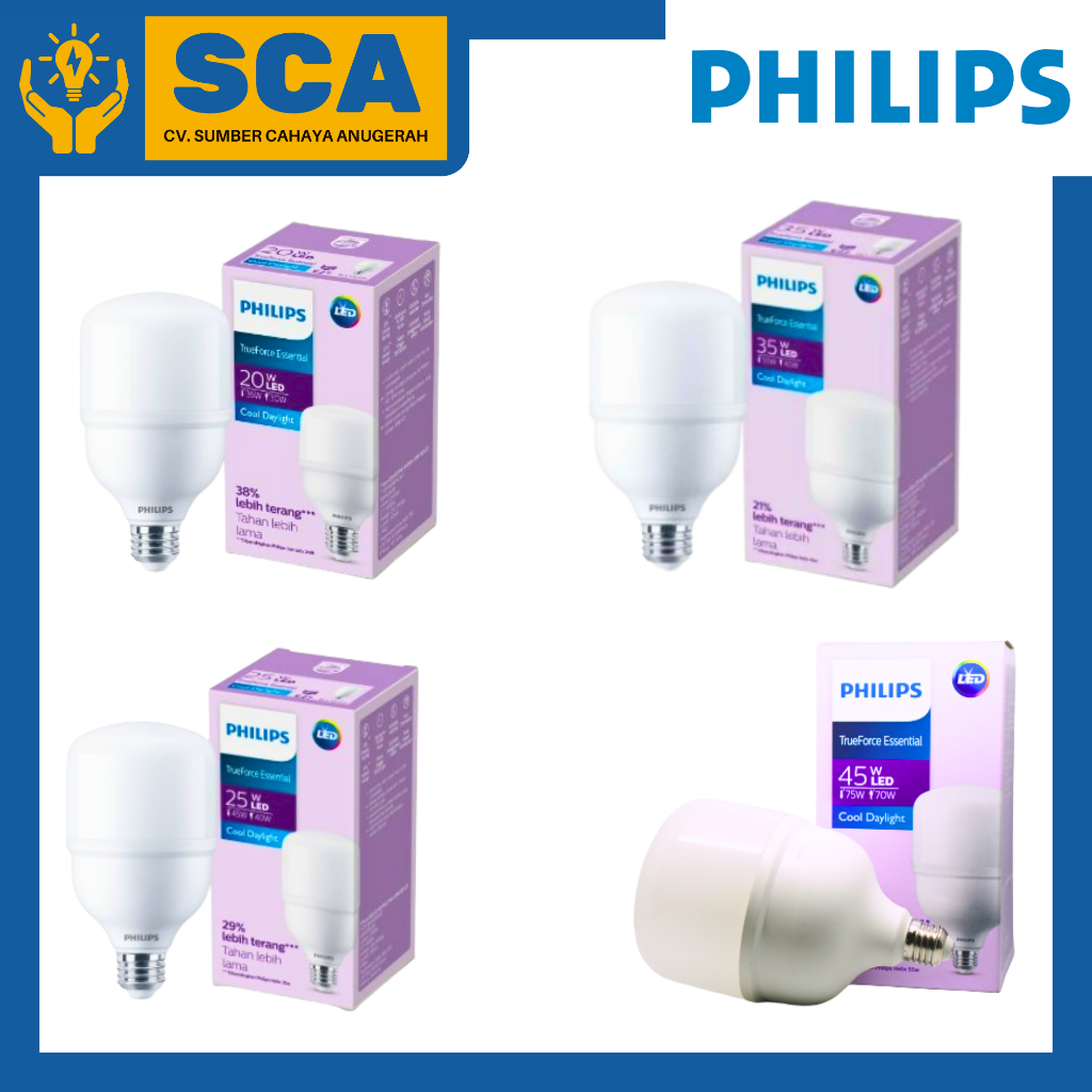 Jual PHILIPS LAMPU LED 20W 25W 35W 45W E27 6500K TRUE FORCE ESSENTIAL BOHLAM CAHAYA WARNA PUTIH ...