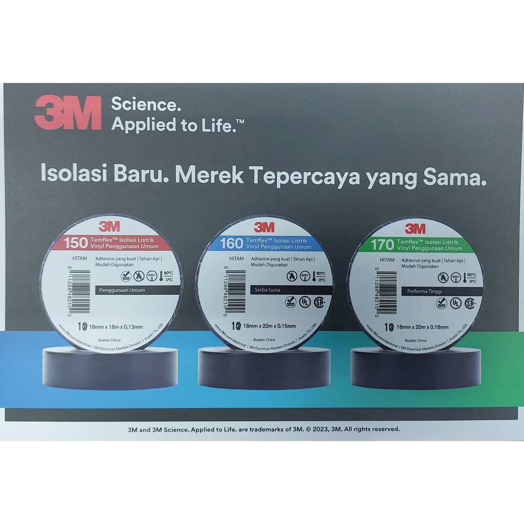 Jual 3M 150/160/170 isolasi Listrik Temflex vinly Black penggunaan umum | Shopee Indonesia