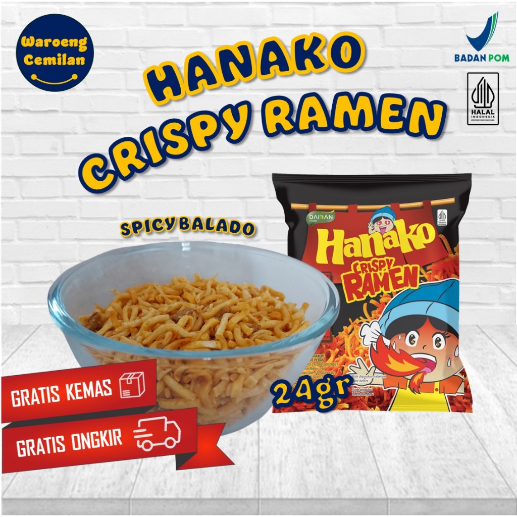 Jual Snack Cemilan Hanako Crispy Ramen Spicy Balado Small Pack | Shopee ...