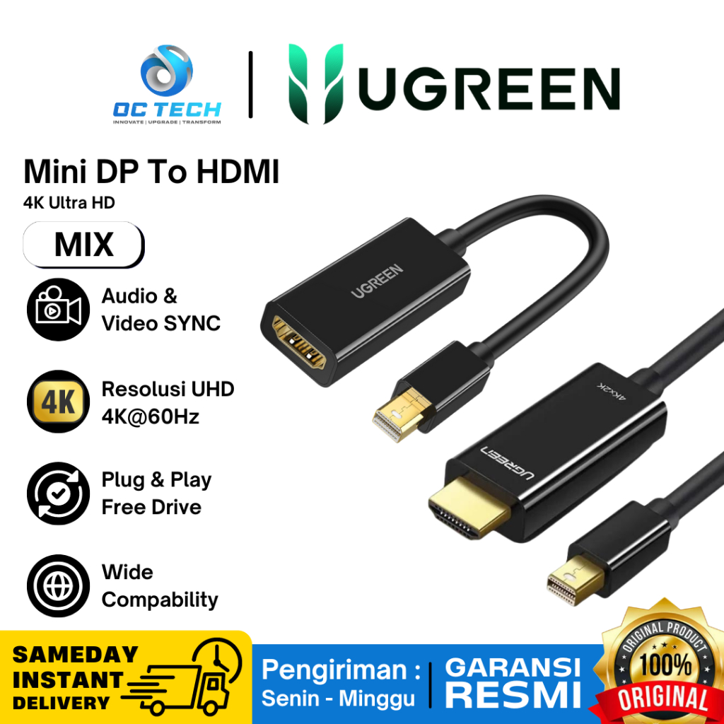 Jual UGREEN Mini DP Display Port Thunderbolt to HDMI 4K Macbook Pro ...