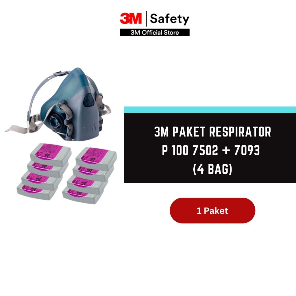 Jual 3M Paket Particulate Filter 7093 4 Bag - P100 with Mask 7502 1 pcs ...