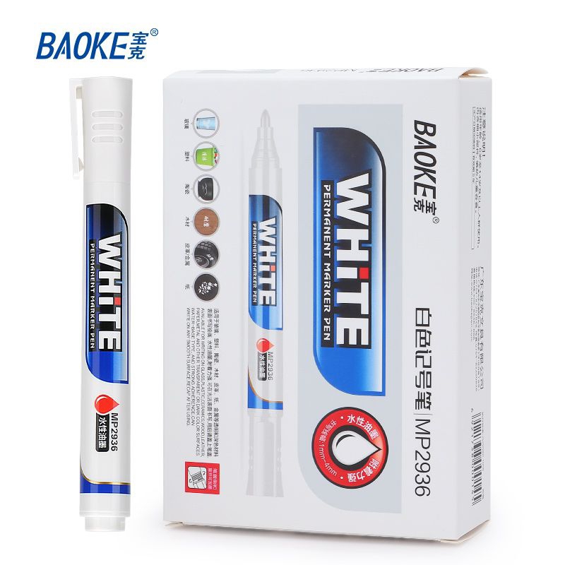 Jual BAOKE MP2936 WHITE PERMANENT MARKER SPIDOL PUTIH PERMANEN | Shopee ...