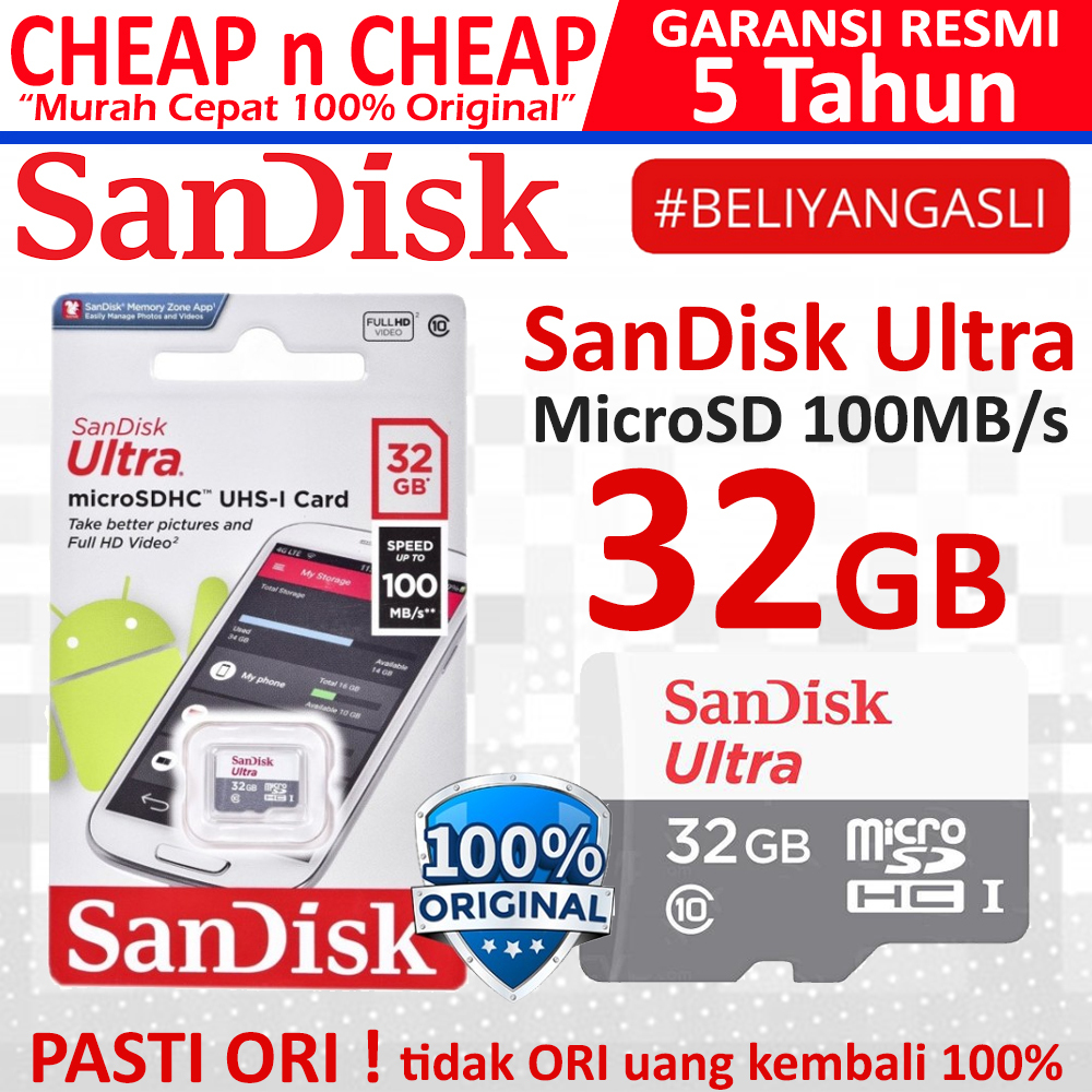 Jual SanDisk Ultra 32GB 100MBpS Micro SD Class 10 Original - MicroSD ...