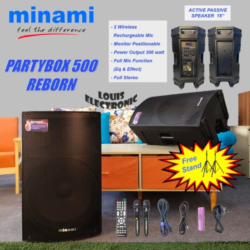 Jual Speaker Aktif + Pasif 15 Inch MINAMI PARTYBOX 500 REBORN ( Stand ...