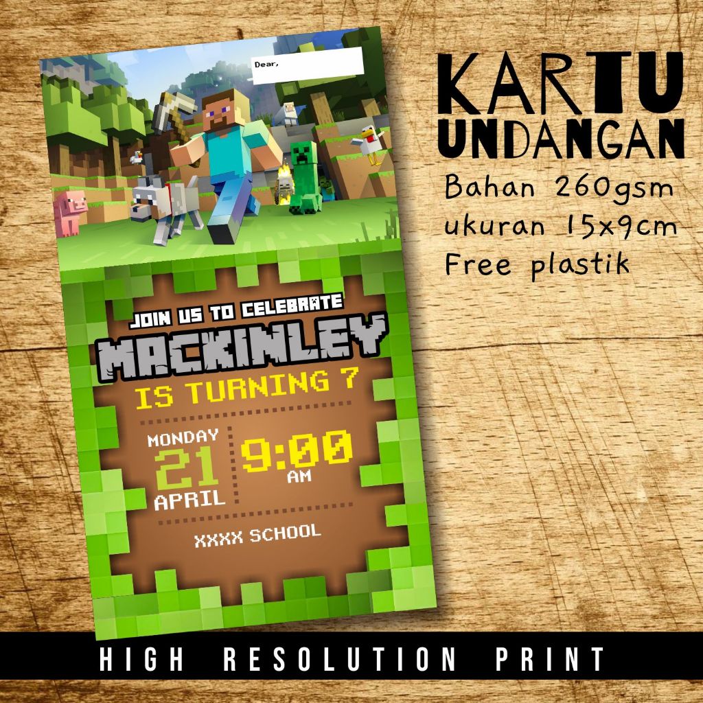 Jual Kartu Undangan Ulang Tahun Anak Tema Minecraft | Shopee Indonesia