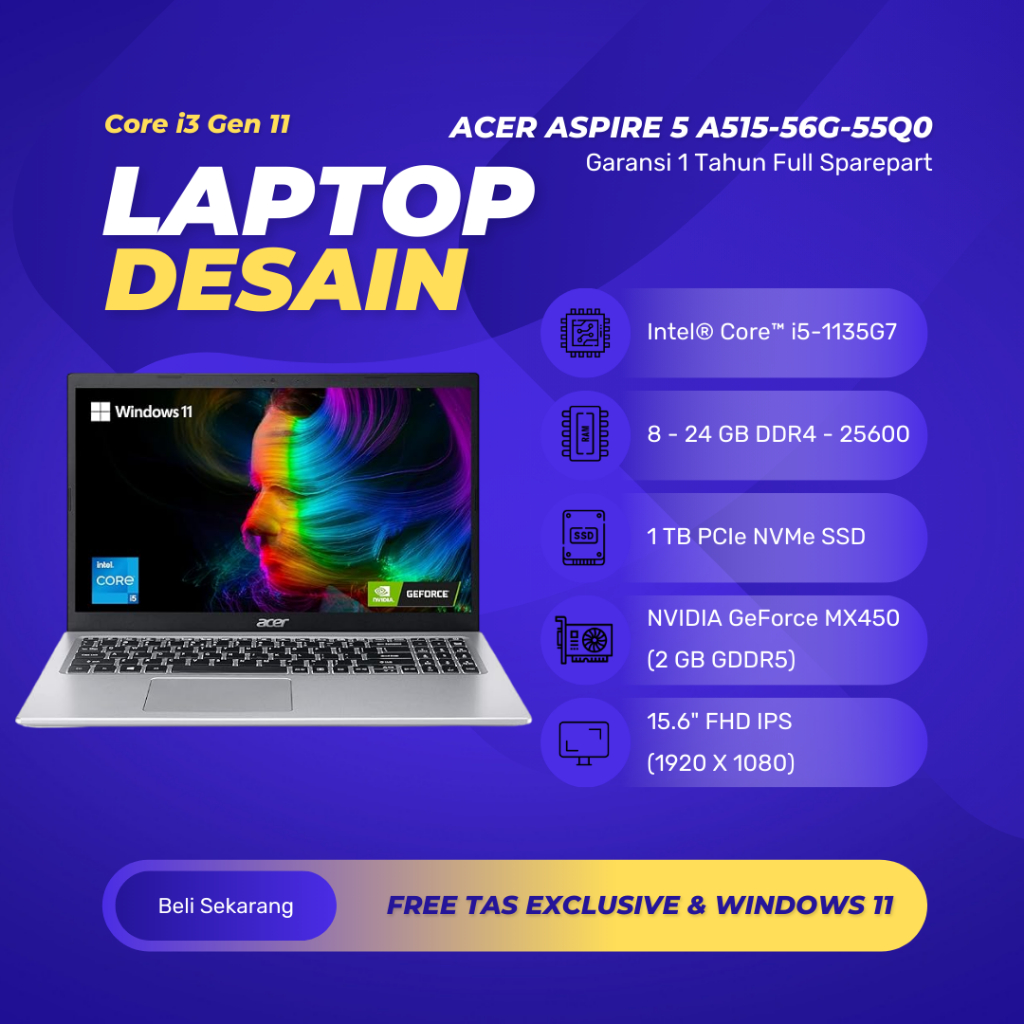 Jual Laptop Gaming Acer Core i5 + MX450 - Laptop Gaming - Core I5 ...