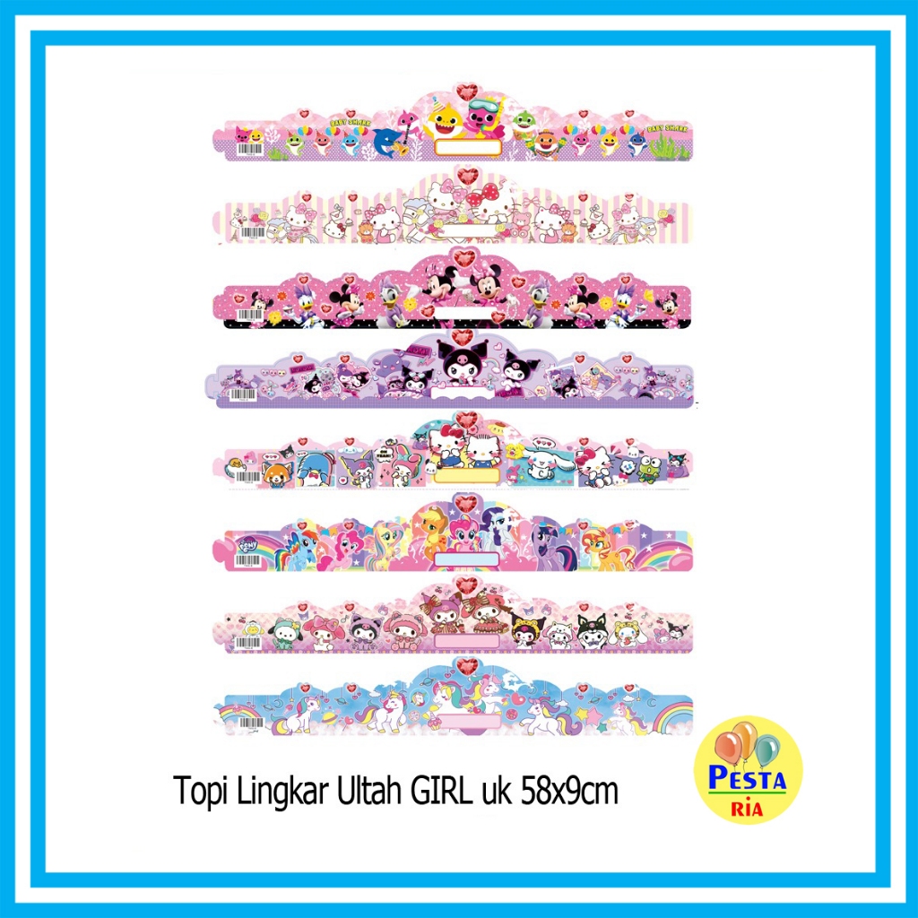 Jual MURAH !! (10Pcs) Bando ultah karakter GIRL, Topi Mahkota Karakter ...