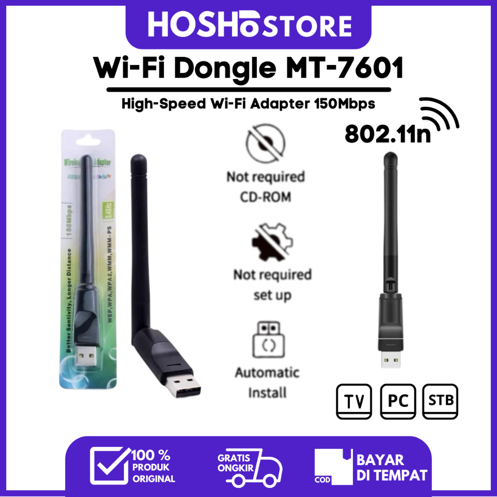 Jual USB WiFi Adaptor MT-7601: 150Mbps Wireless Dongle for PC, Laptop & Set-Top Box - Signal ...