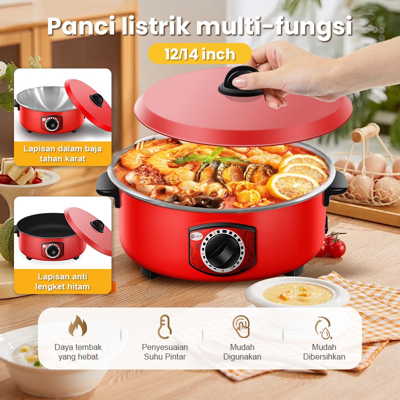 Jual 12/14 inch Anti Lengket Fry Pan Elektrik Wajan Enamel Multifungsi ...