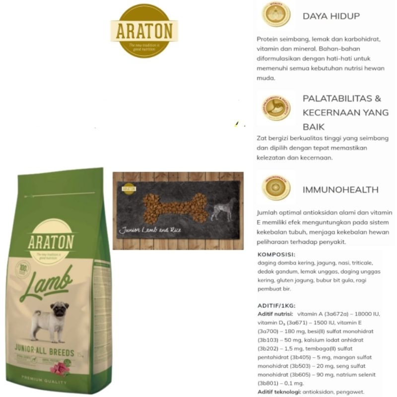 Jual ARATON Junior Lamb Puppy 15kg Makanan Anakan Anjing Rasa Domba ...