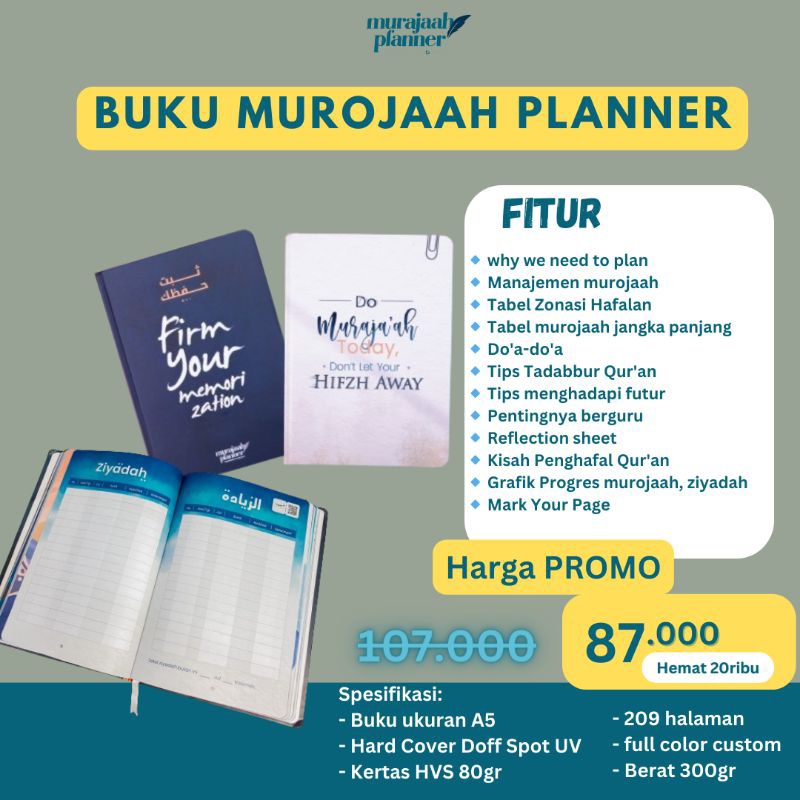 Jual [BISA COD] BUKU MUROJAAH HAFALAN | Buku Planner | Planner book | tracker tilawah, ziyadah ...