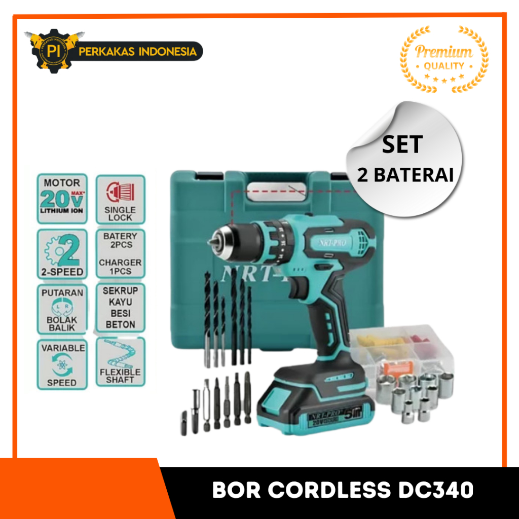 Jual Mesin Bor Baterai NRT PRO DC 340 SET 20V Mesin Bor Tangan Portable ...