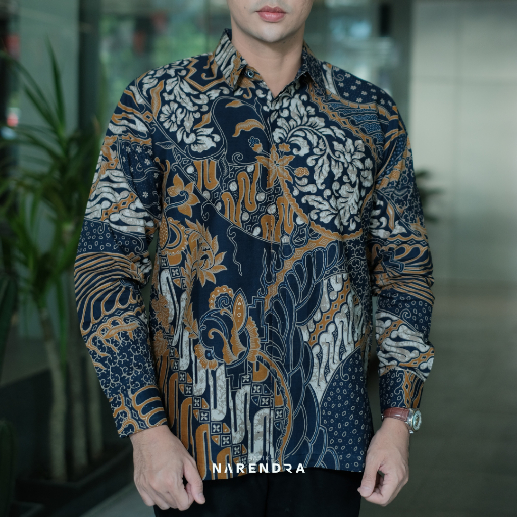Jual BATIK AMORA MOTIF NARENDRA NAVY Kemeja Batik Pria Premium Lengan Panjang Reguler Katun ...