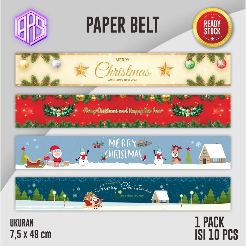 Jual (10pcs) Paper Belt Natal Christmas Hampers Roll Label Xmas Kado ...
