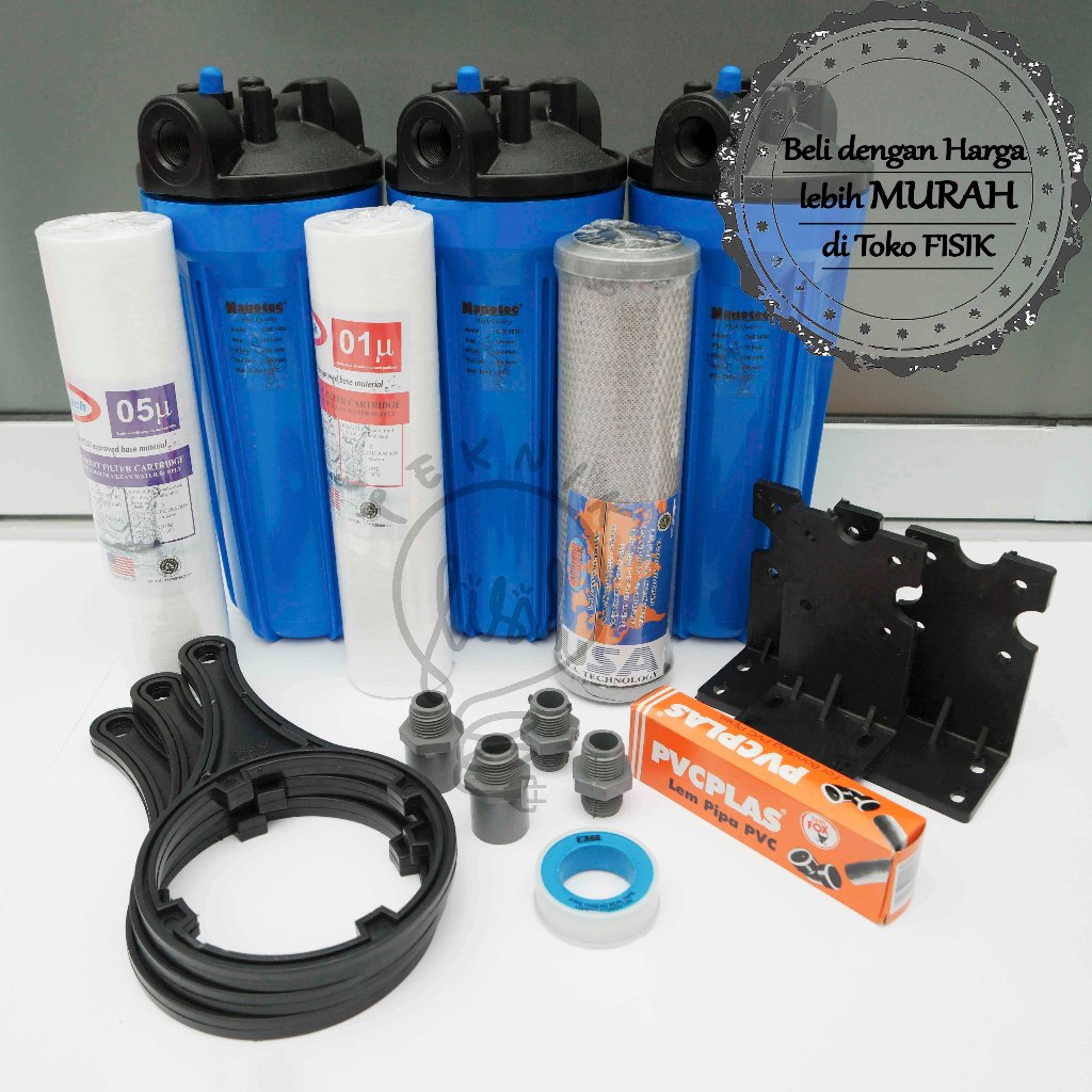 Jual [LISIL TEKNIK] PAKET FILTER AIR KERUH RUMAH TANGGA SIAP PAKAI BIRU ...