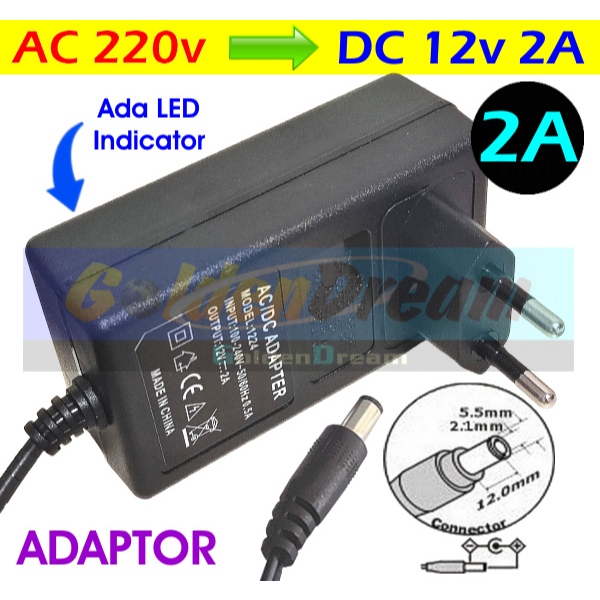 Jual Adaptor DC 12v 2A in: 220V AC Power Supply 2.1x5.5mm Adapter LED ...