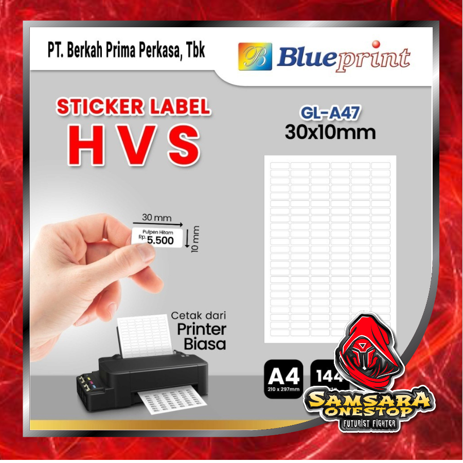 Jual Kertas Stiker Label HVS Doff A4 BLUEPRINT Uk 30 x 10 mm 30x10 - 20 ...